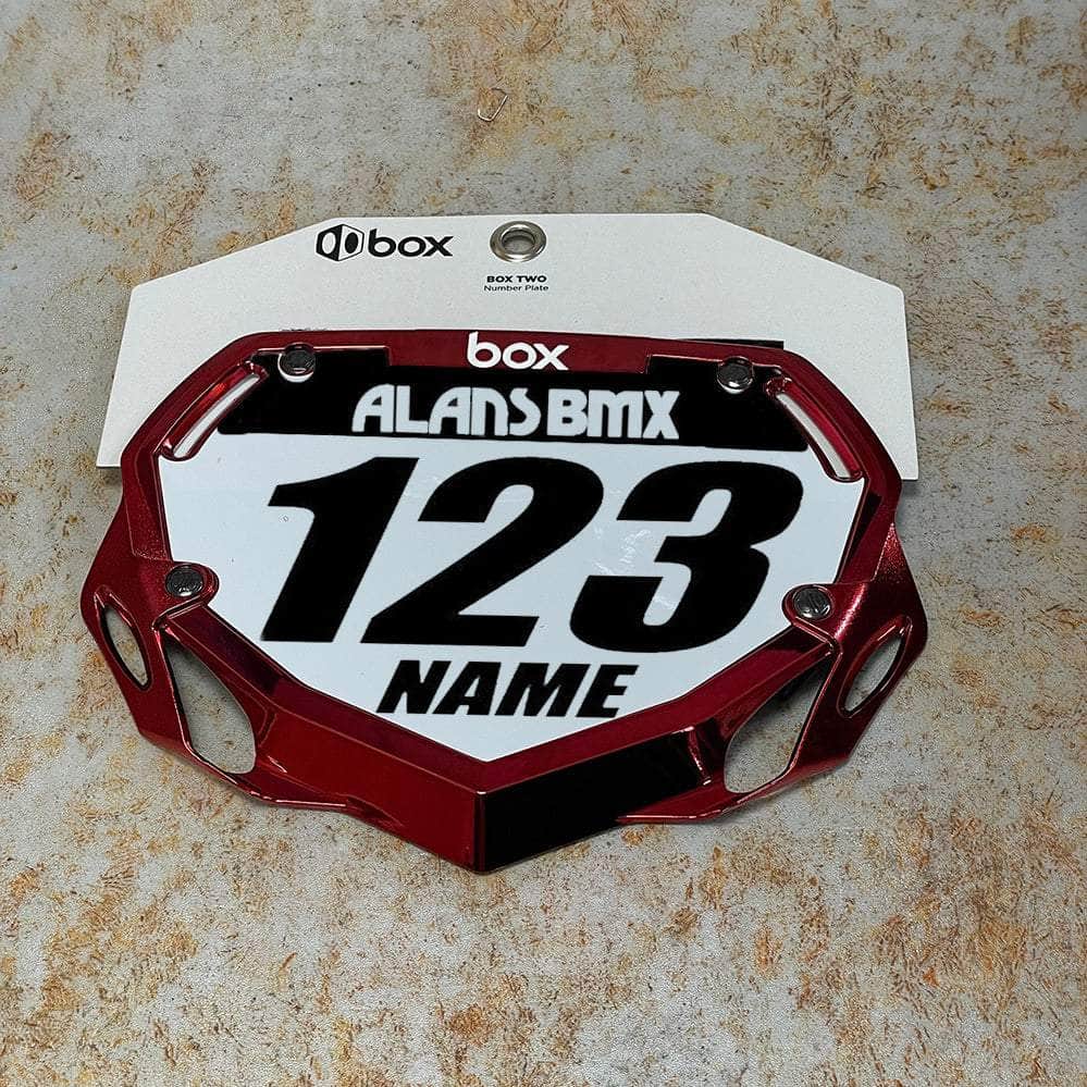 Box Two Chrome BMX Number Plate with Name and Number | Alans BMX